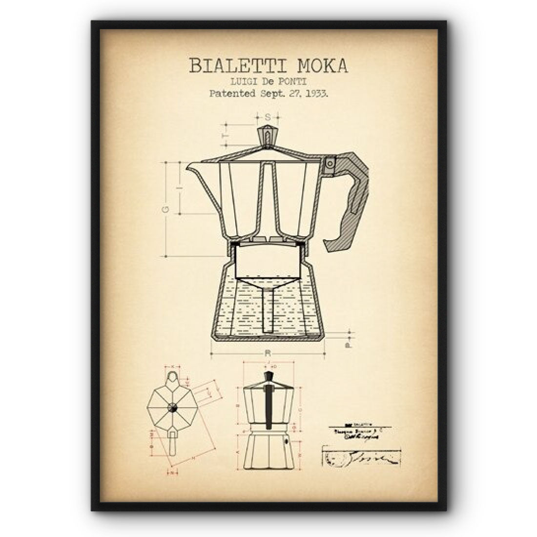 Bialetti Moka Coffee Pot Blueprint In Washed Yellow Canvas Print – The ...