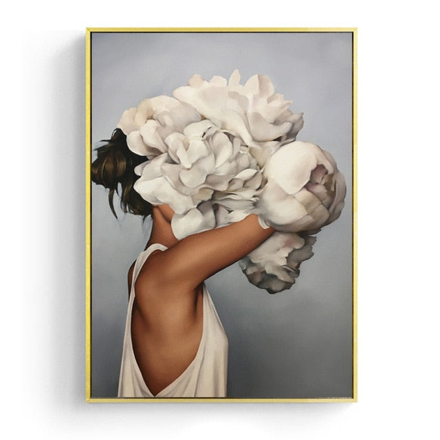 Lady And A Flower Art Canvas Print Wall Art Poster – The Style Habitat