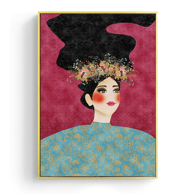 Lady With Red Cheeks No4 Canvas Print Wall Art Poster Illustration ...