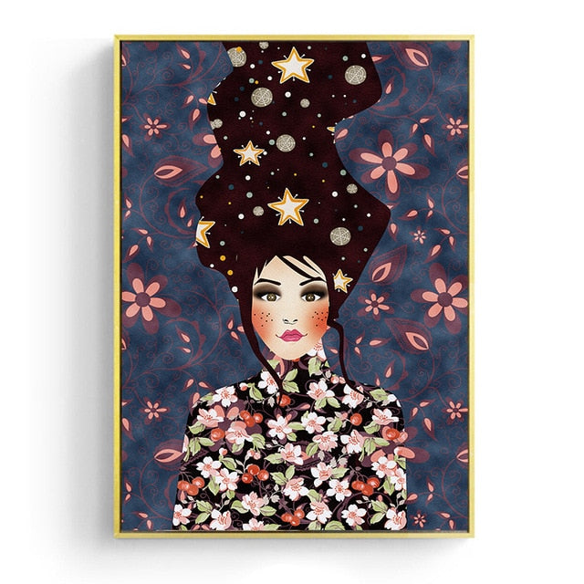 Lady With Red Cheeks No8 Canvas Print Wall Art Poster Illustration ...