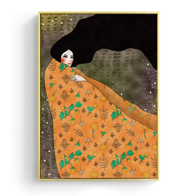 Lady With Red Cheeks No7 Canvas Print Wall Art Poster Illustration ...